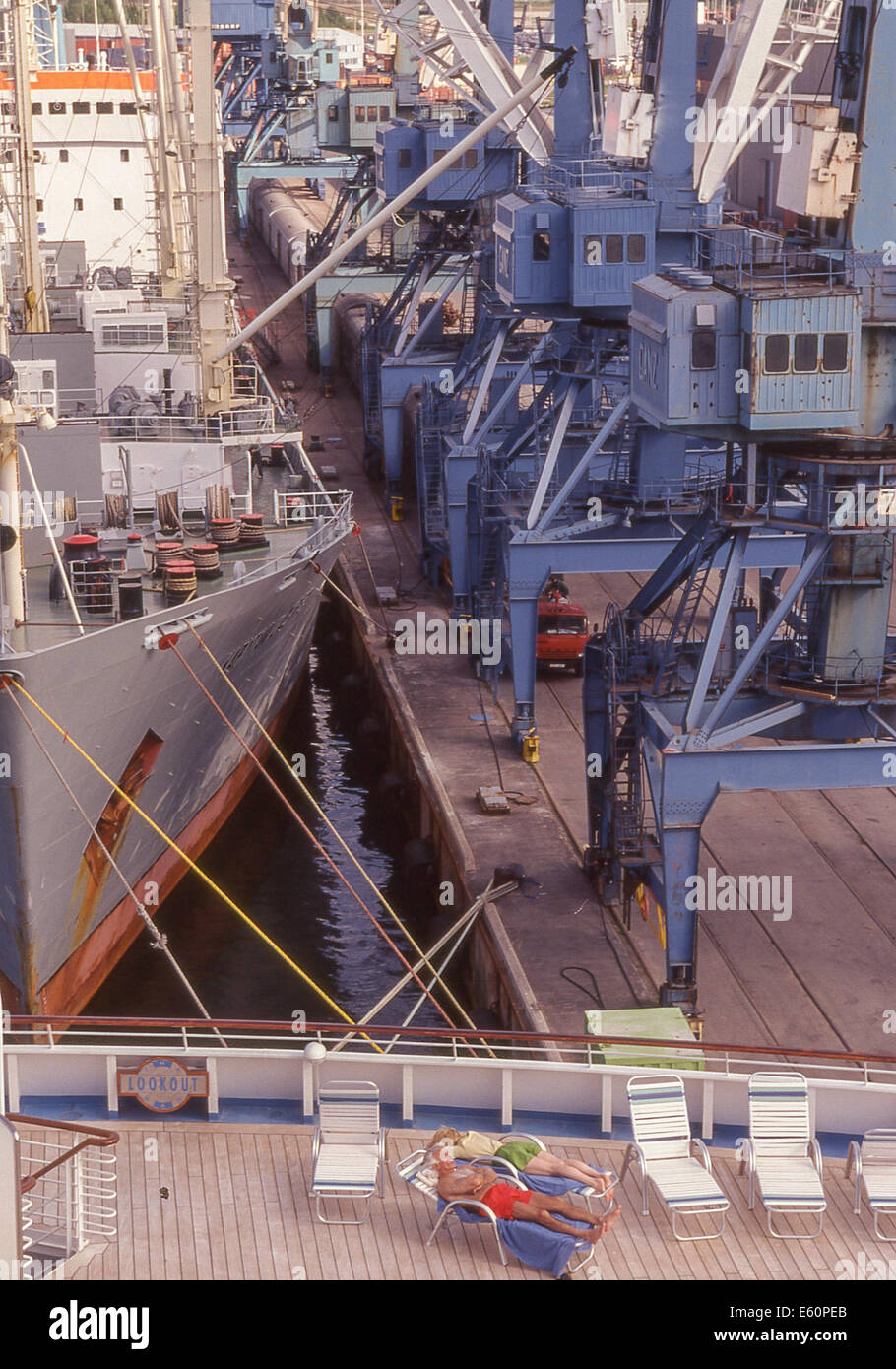 June 10, 1998 - Estonia - Two sunbathing passengers on the deck of the ...
