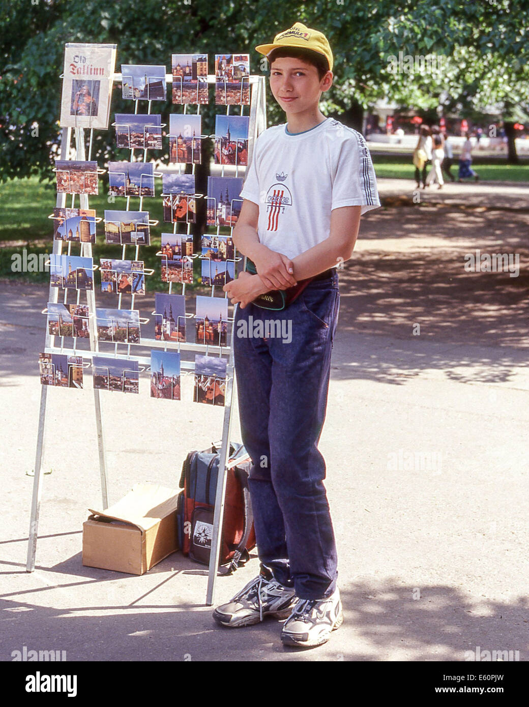 June 10, 1998 - Tallinn, Estonia - A young boy sells picture postcards ...