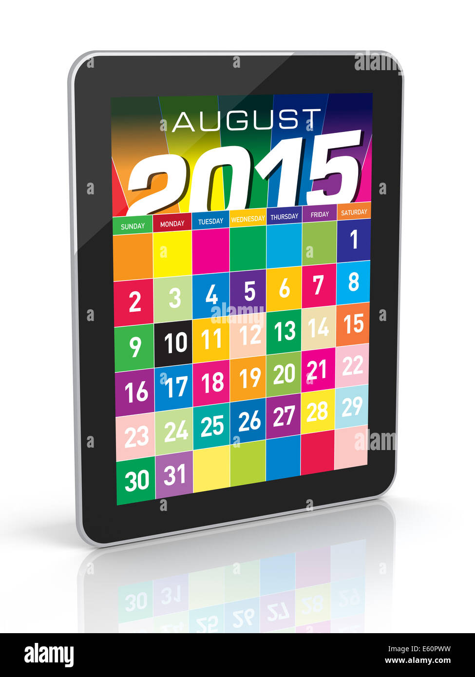August 2015 - Tablet Calendar Stock Photo - Alamy