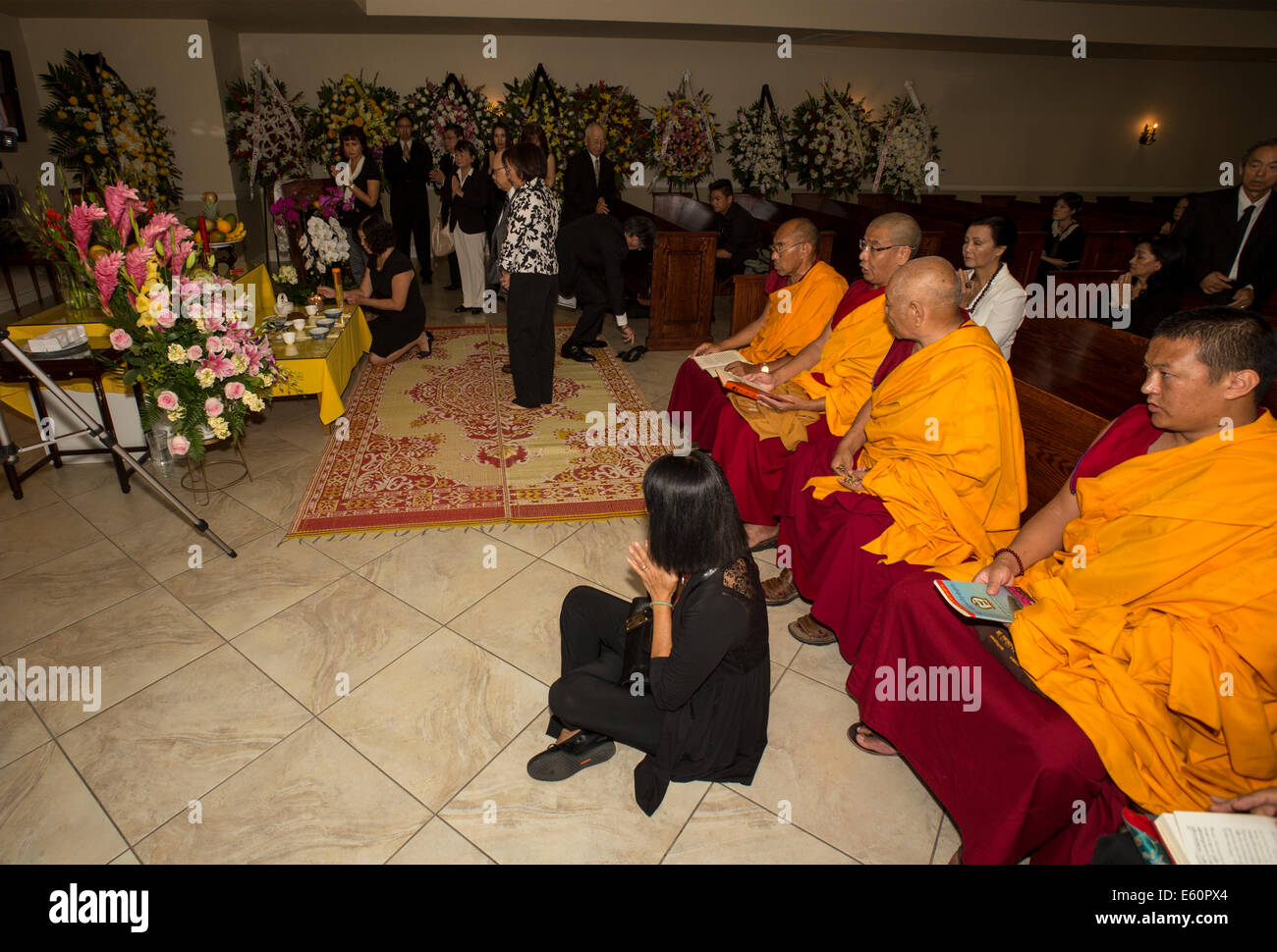 Tibetan monks, family members, mourners, Vietnamese funeral, memorial service, Little Saigon ...