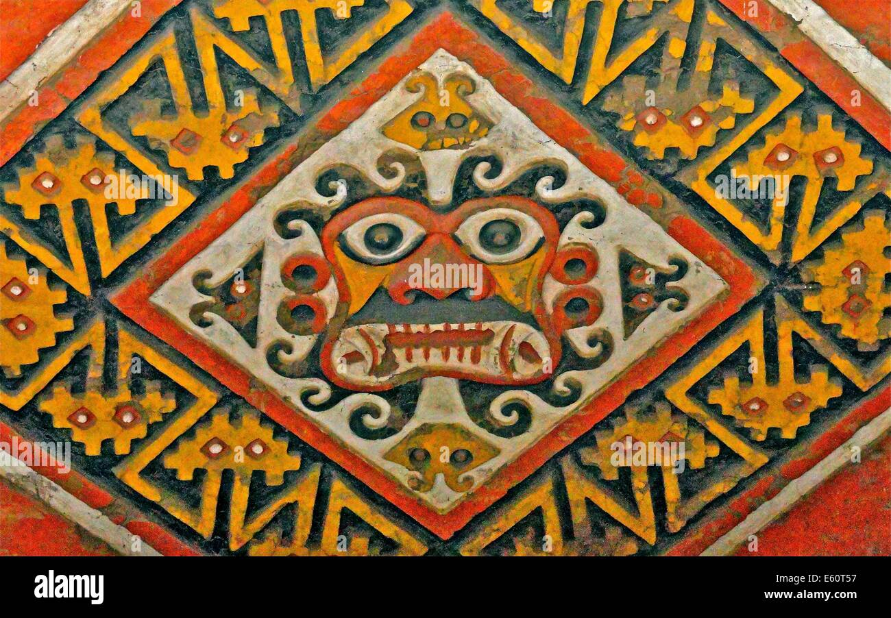 The Moche God 'Ai apaec' (or Ayapec), the decapitator, on wall murals ...