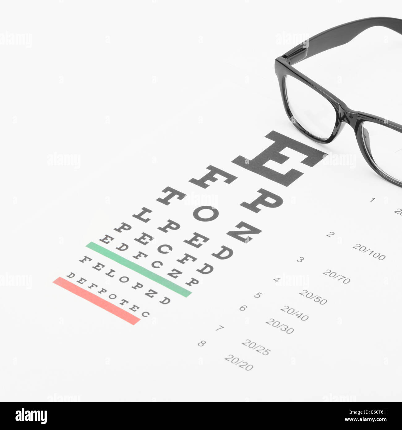 Eyesight test chart with glasses over it Stock Photo - Alamy