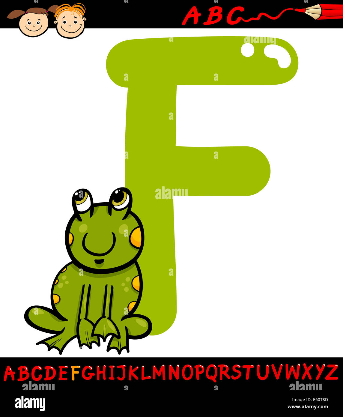 Cartoon Illustration of Capital Letter F from Alphabet with Frog Animal ...