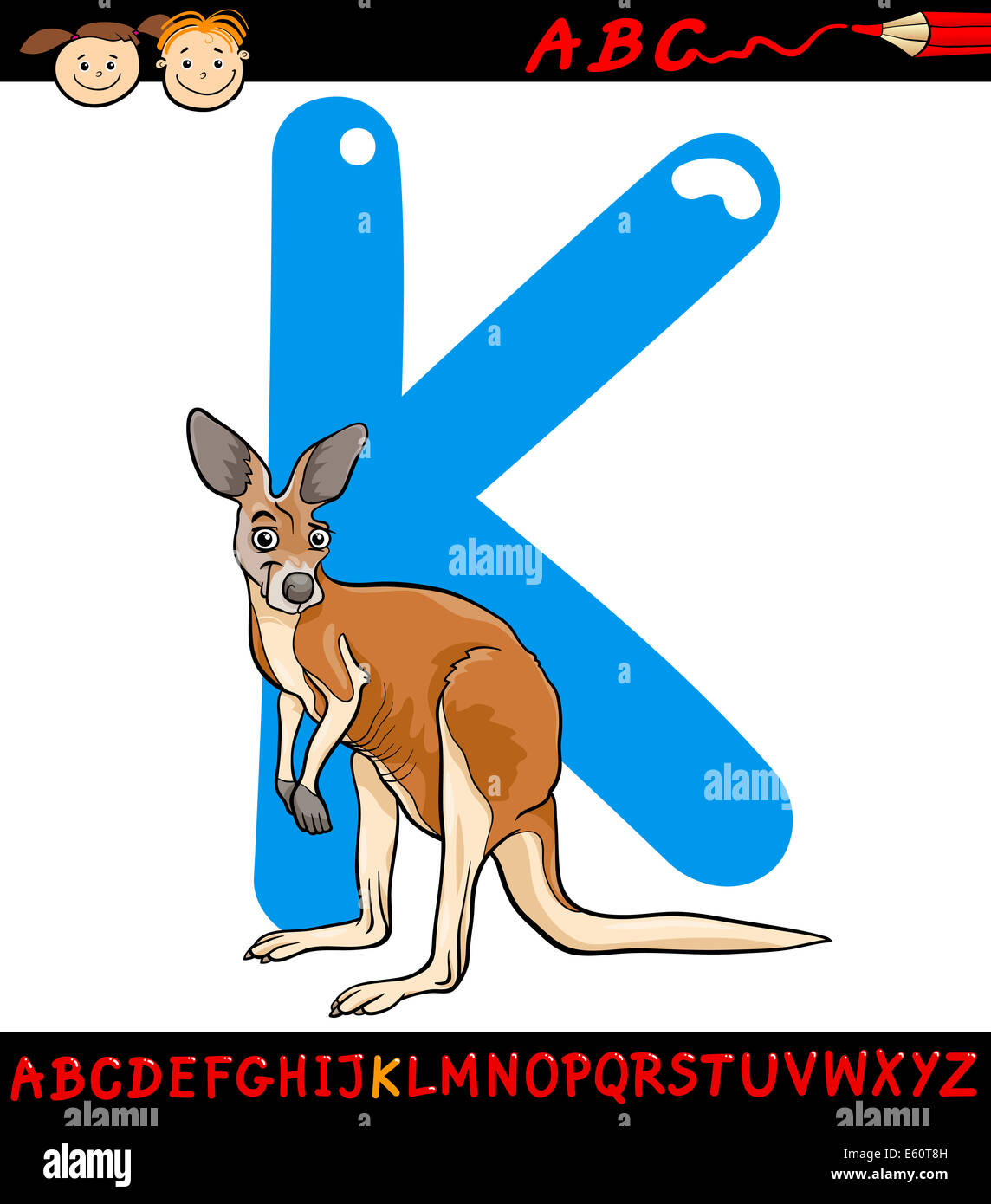Cartoon Illustration of Capital Letter K from Alphabet with Kangaroo ...