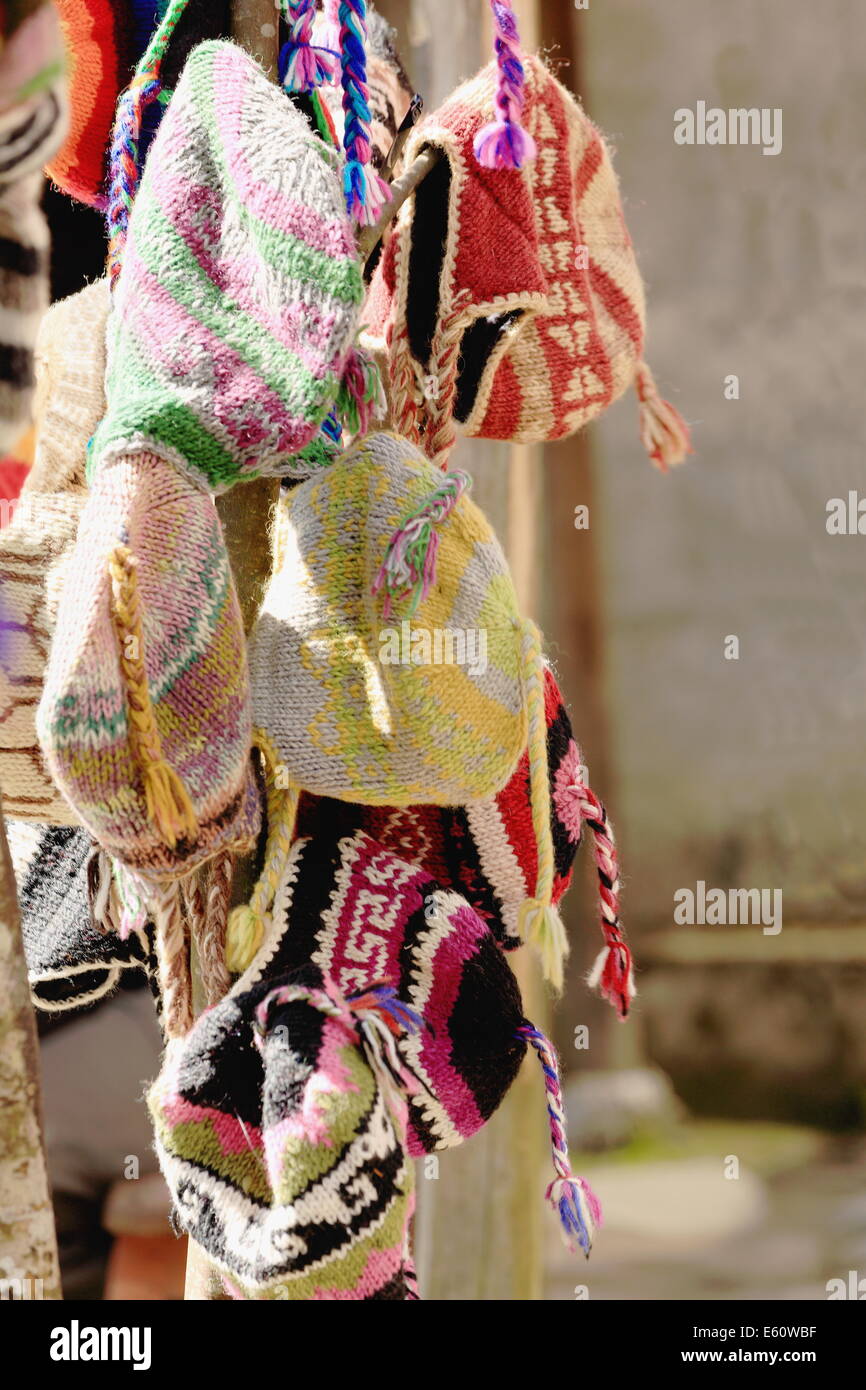 Stall showing typical woolen caps for sale by the side of the trail in ...