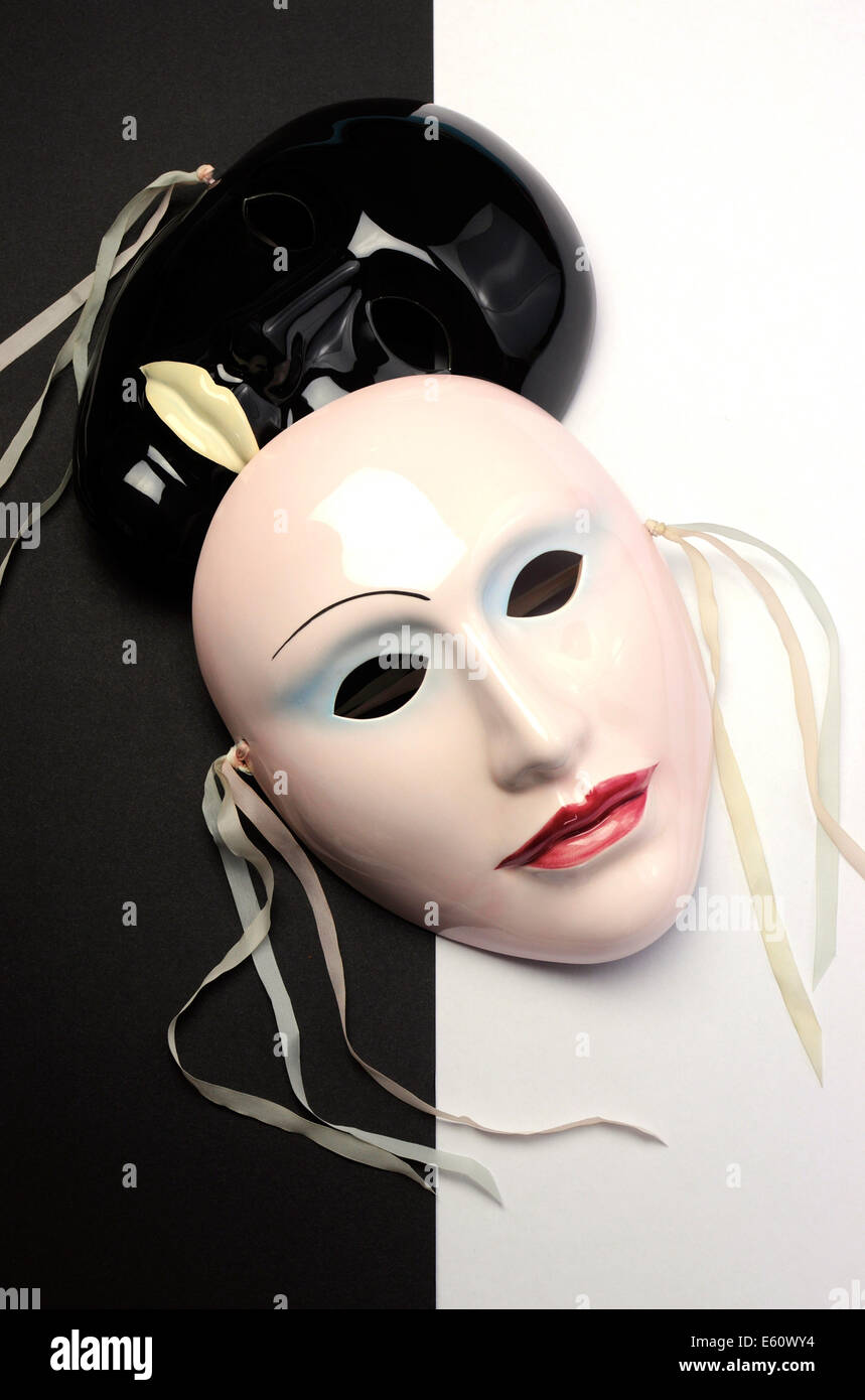 Black and white theme ceramic masks for acting, performance or theater ...