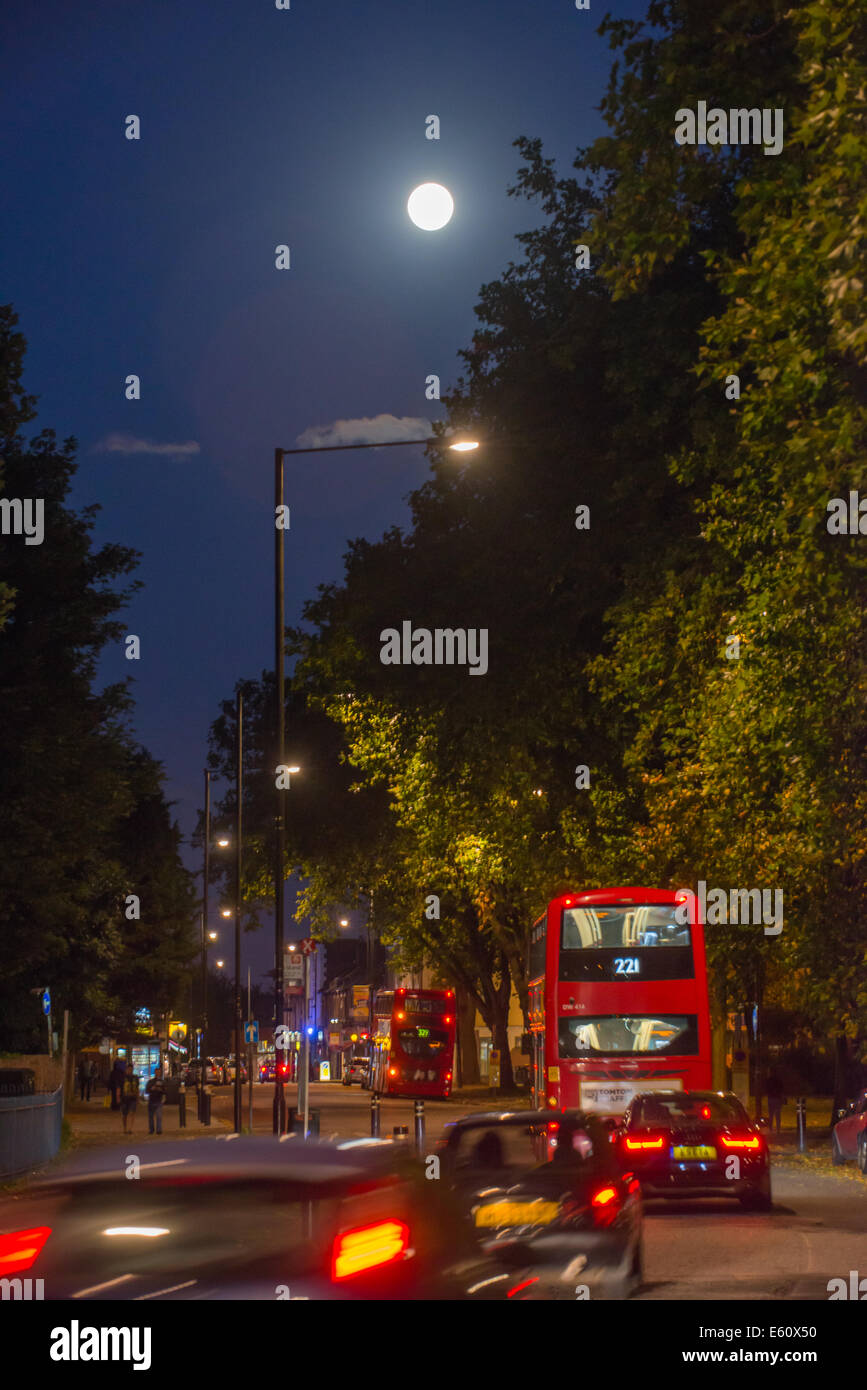 Turnpike Lane, London, UK. 10th August 2014. The Moon which is at its ...