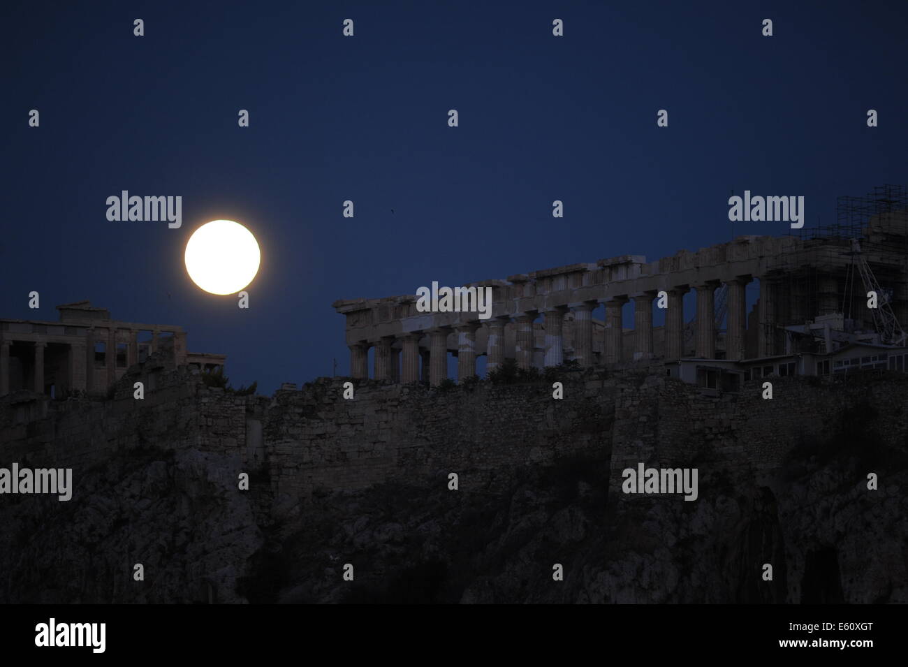 Athens, Greece. Sunday 10 August 2014 Pictured: Full moon at its ...