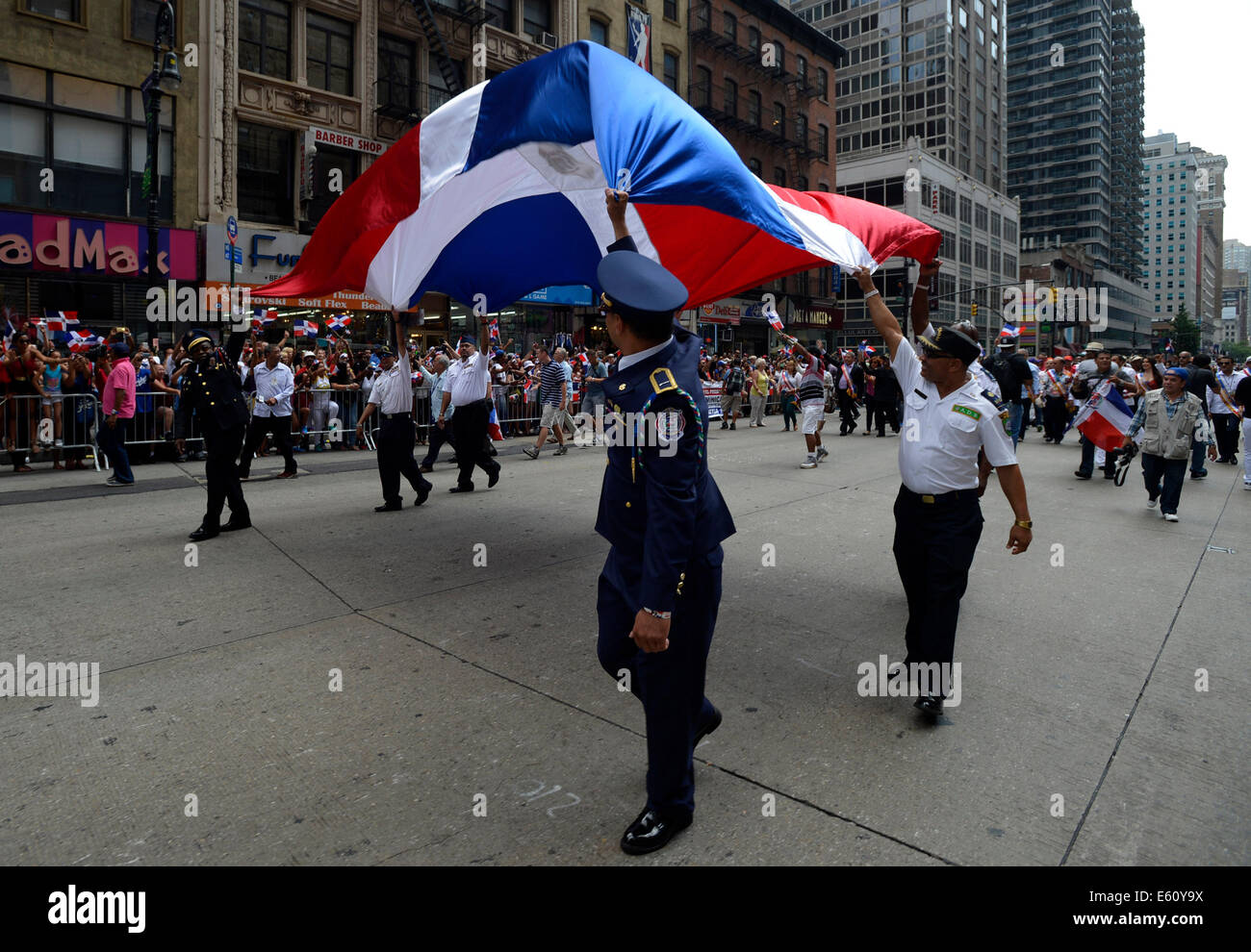 New York, USA. 10th Aug, 2014. The flag of the Dominican Republic is ...
