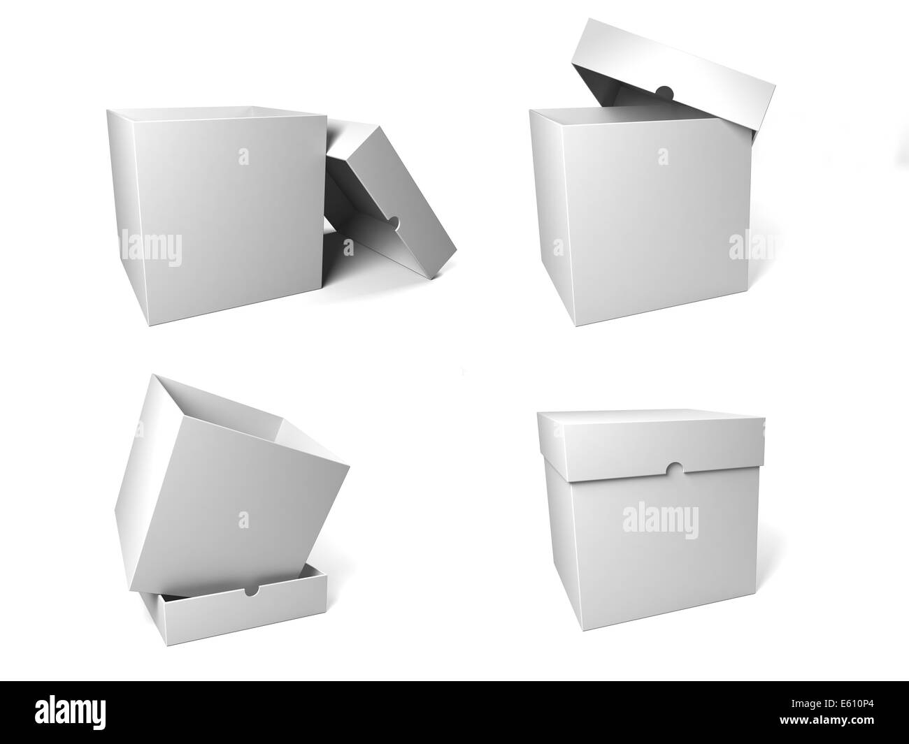 Four box, one open, one closed almost, one closed and one with the ...