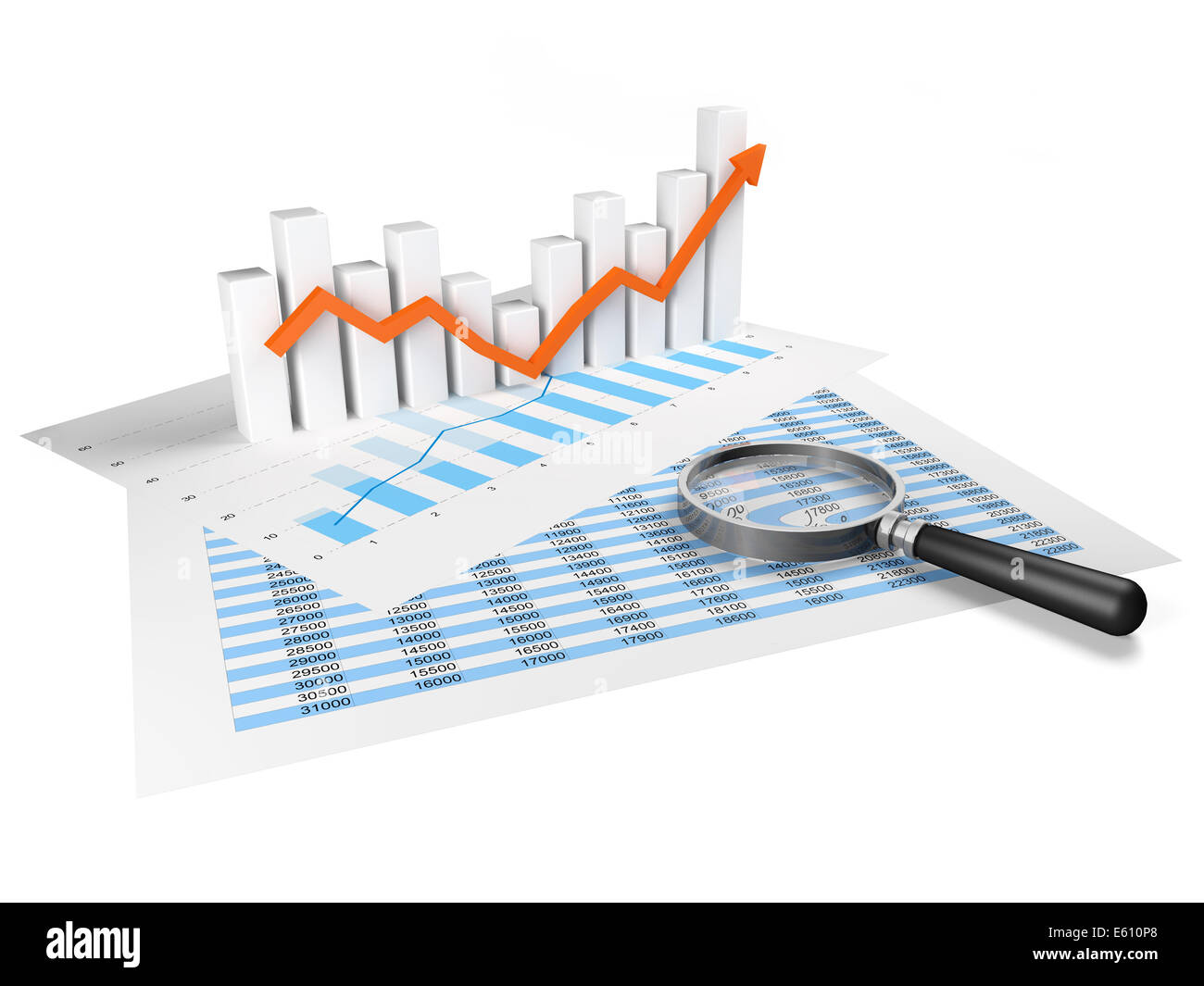 Financial charts and statistics on paper with up arrow Stock Photo - Alamy