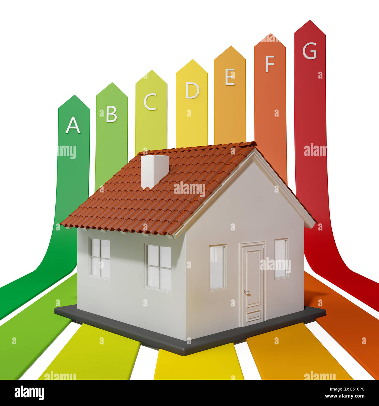 A house, energy bars with letters, white background Stock Photo - Alamy