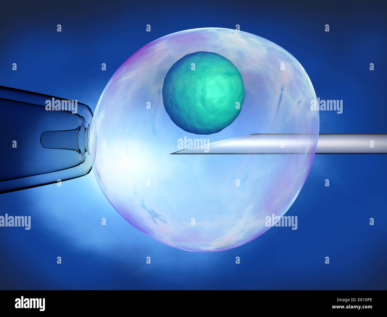 A needle penetrates the outer membrane of a cell, blue background Stock ...