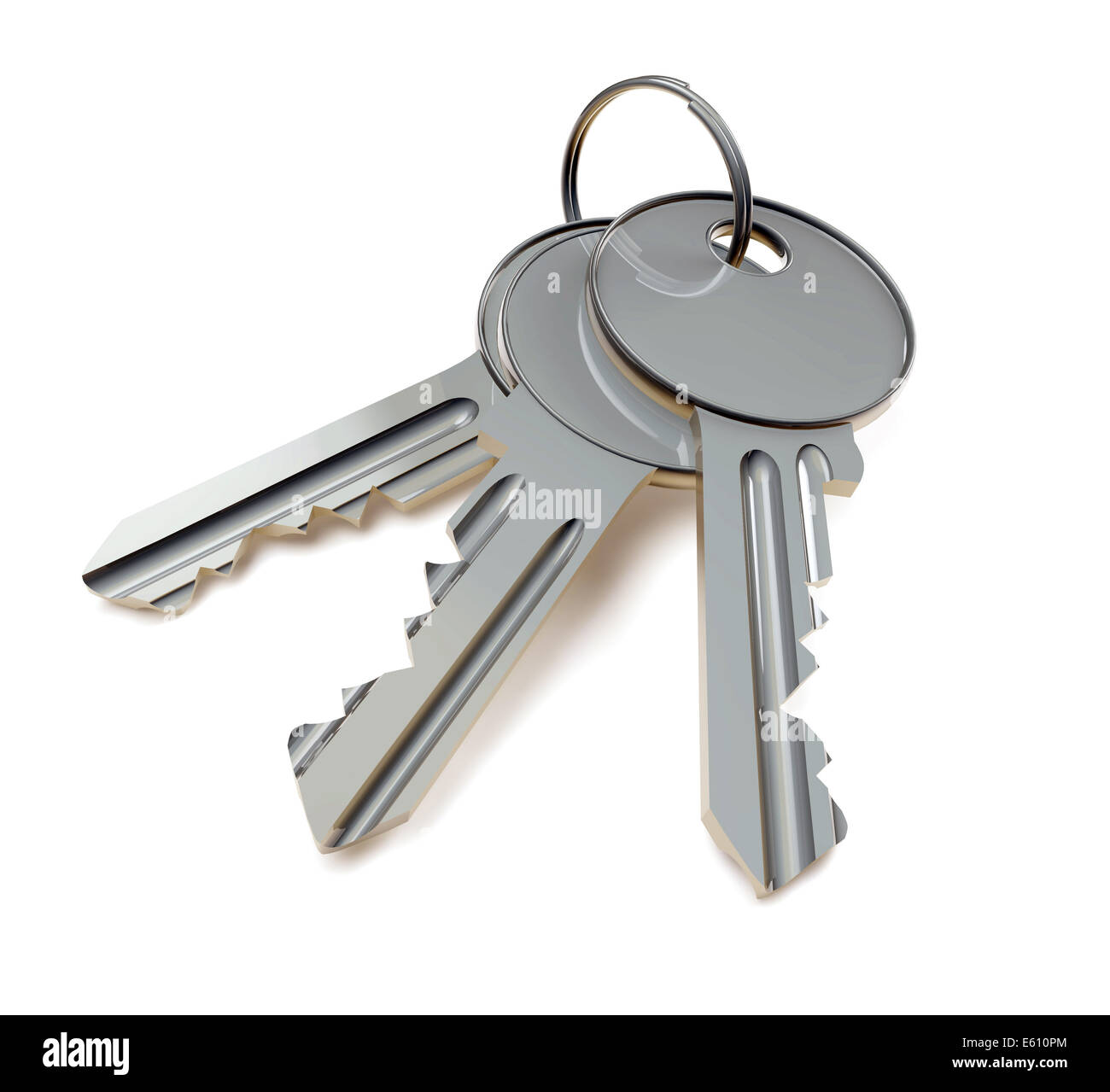 Three metal key's with ring and white background Stock Photo - Alamy