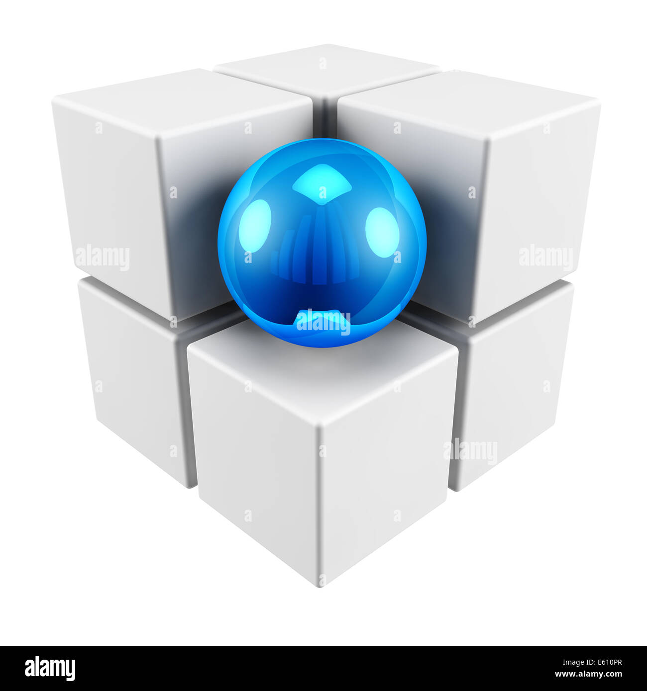 A cube consists of seven cubes and a reflective sphere Stock Photo - Alamy