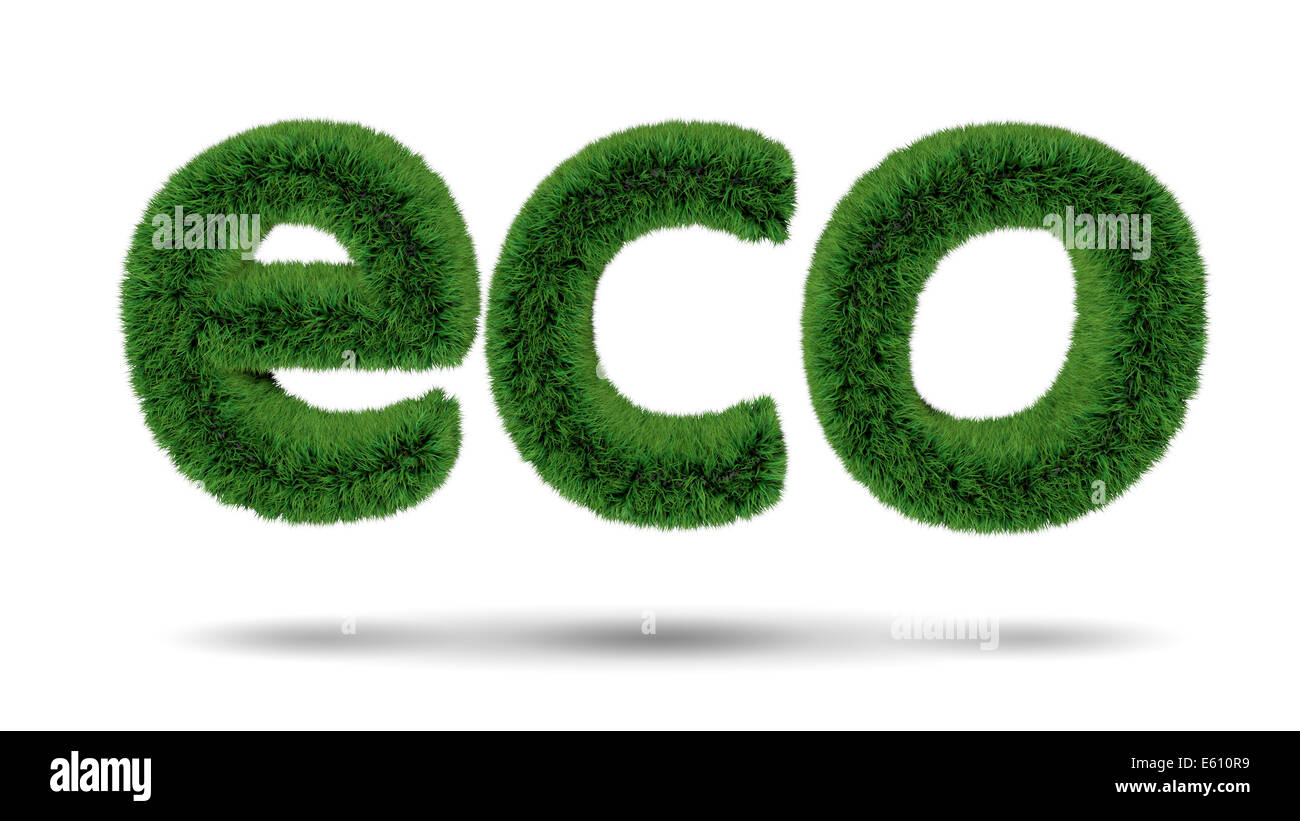 The word eco made ??with grass, white background Stock Photo - Alamy