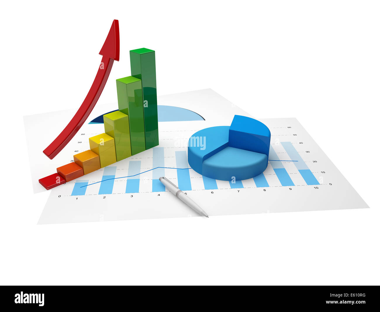 Financial charts and statistics on paper with up arrow Stock Photo - Alamy