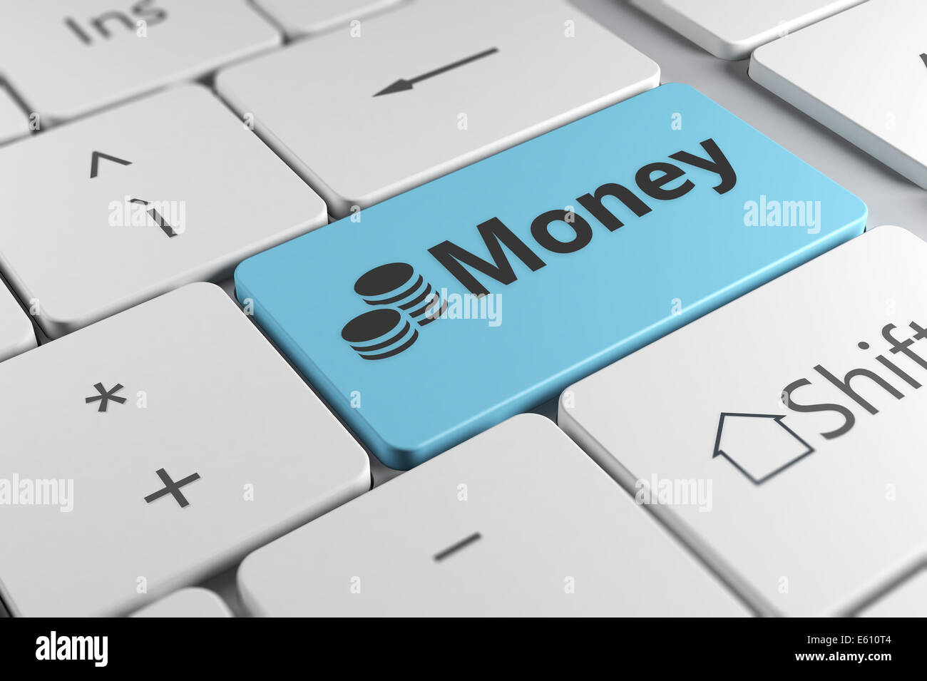 Earn money by using a blue button with an elegant keyboard Stock Photo ...