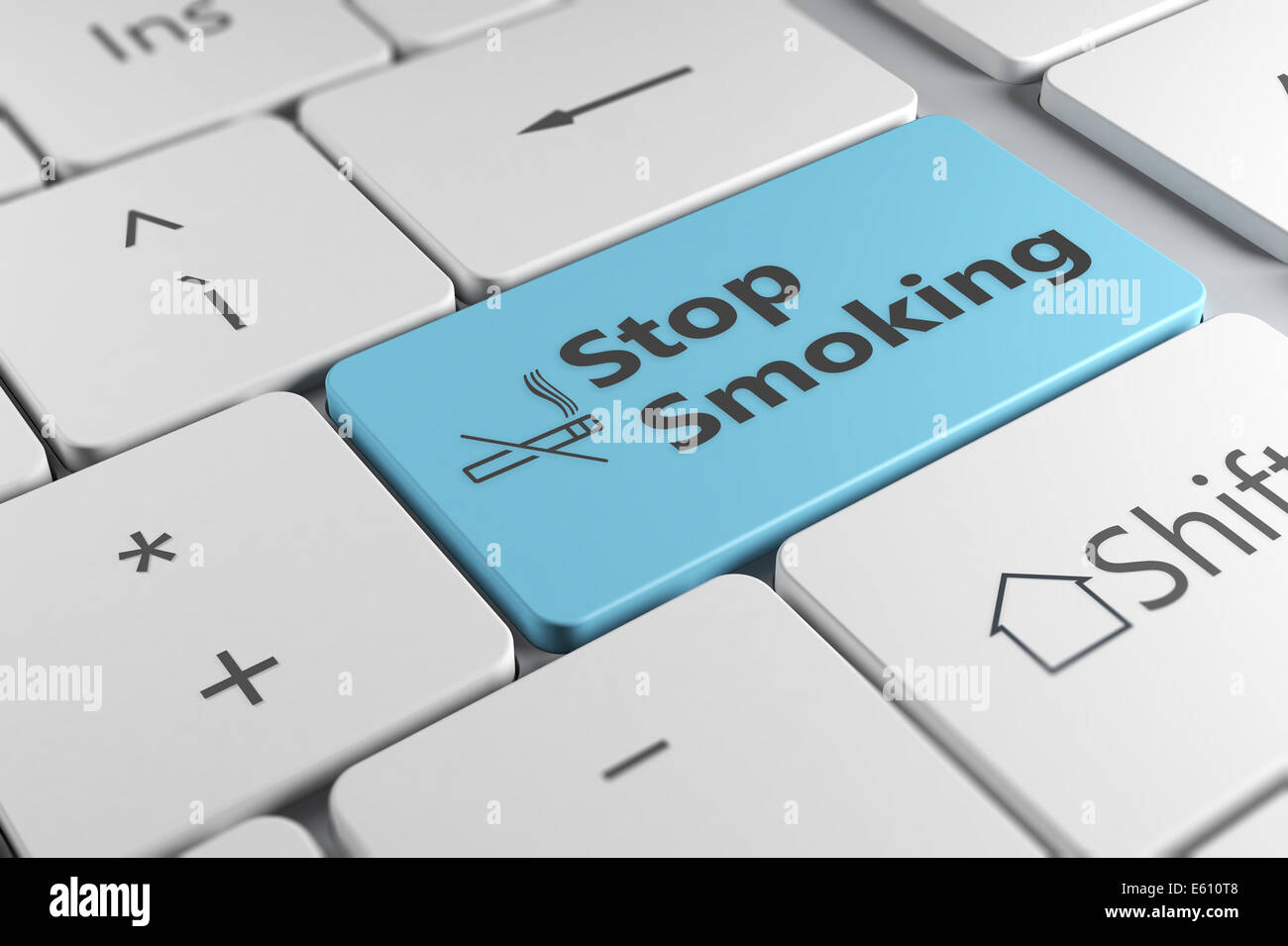 Stop smoking using a blue button with smoking ban icon in a elegant ...
