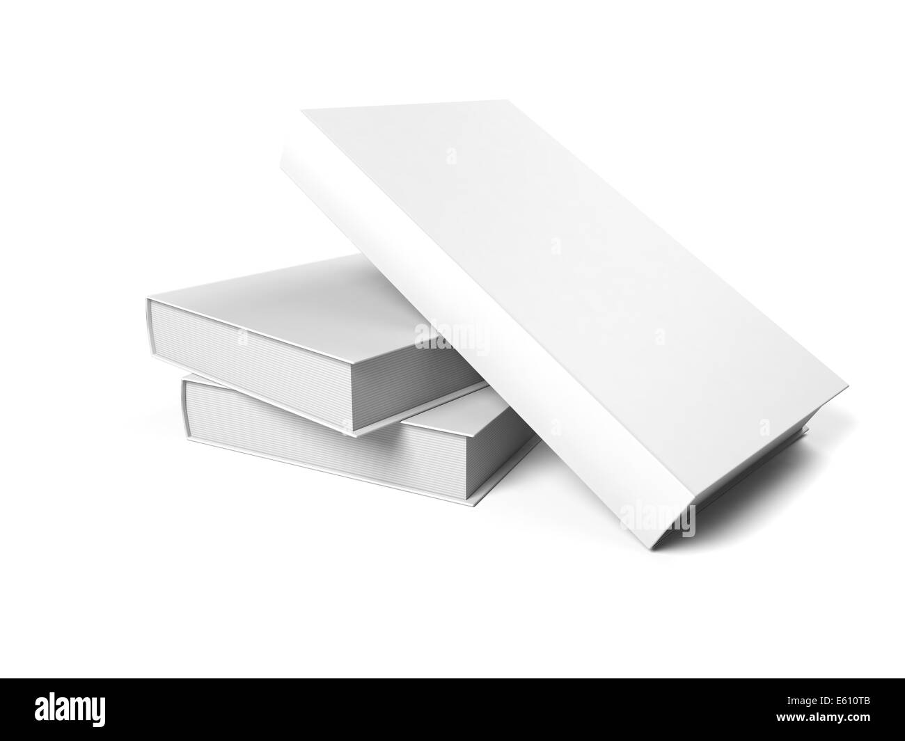 Three white books placed one above the other with white background ...