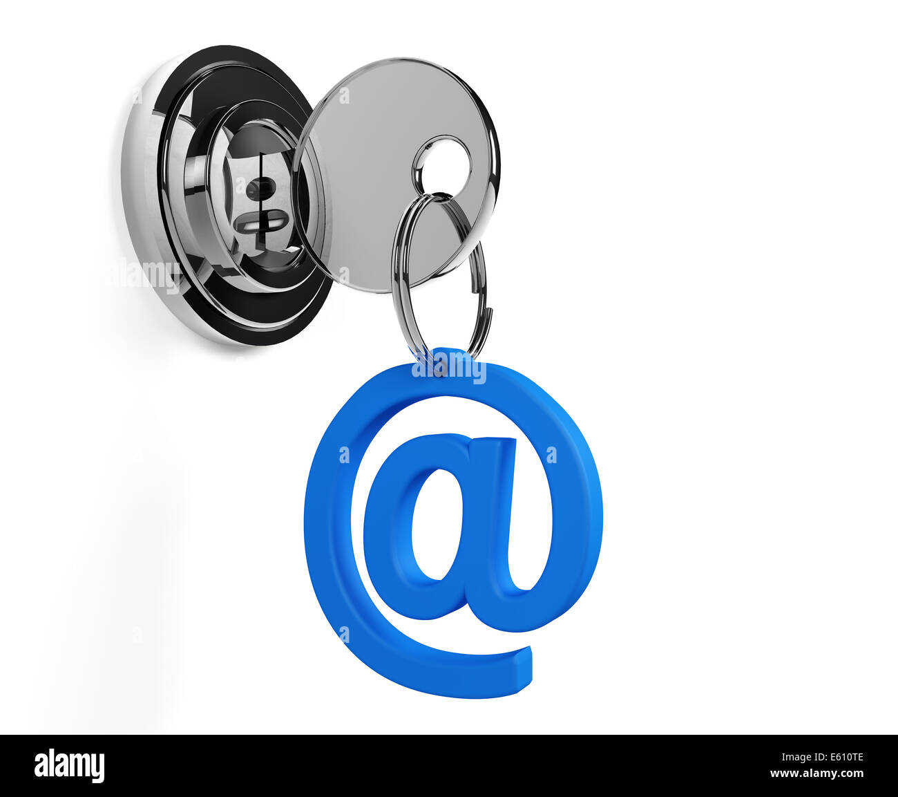Lock with mail keyring and white background Stock Photo - Alamy
