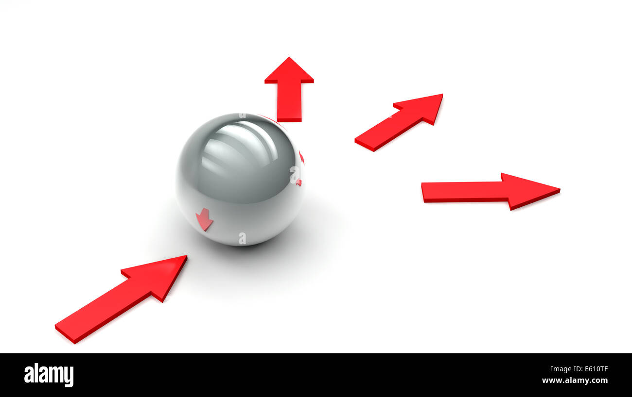 A sphere with three possible direction indicated by three arrows Stock ...