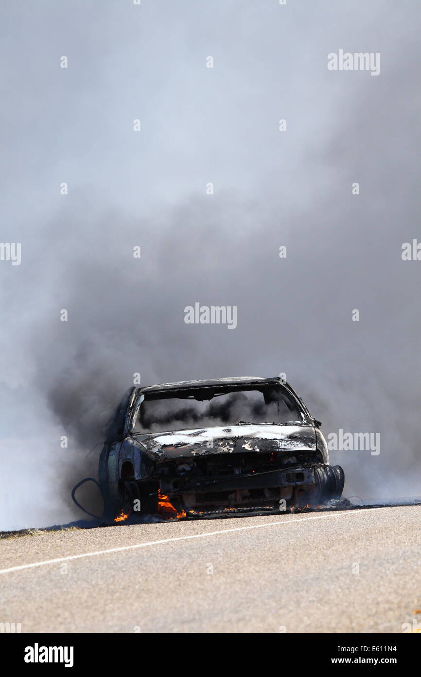 Car on fire on highway in King County, Texas, USA Stock Photo - Alamy