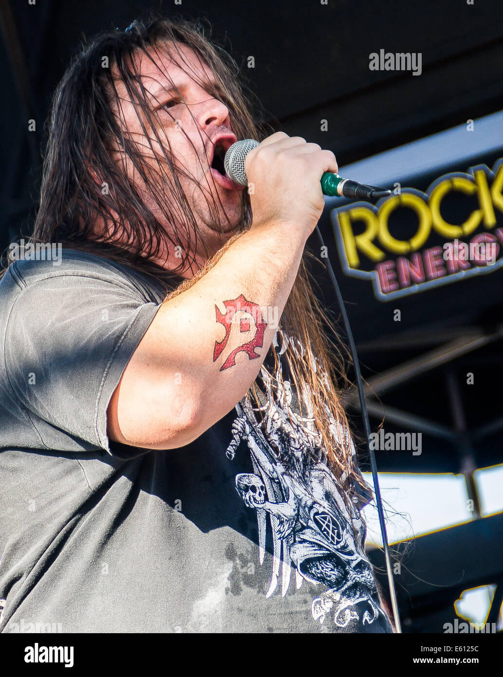 Clarston, MI, USA. 17th July, 2014. GEORGE FISHER of Cannibal Corpse ...