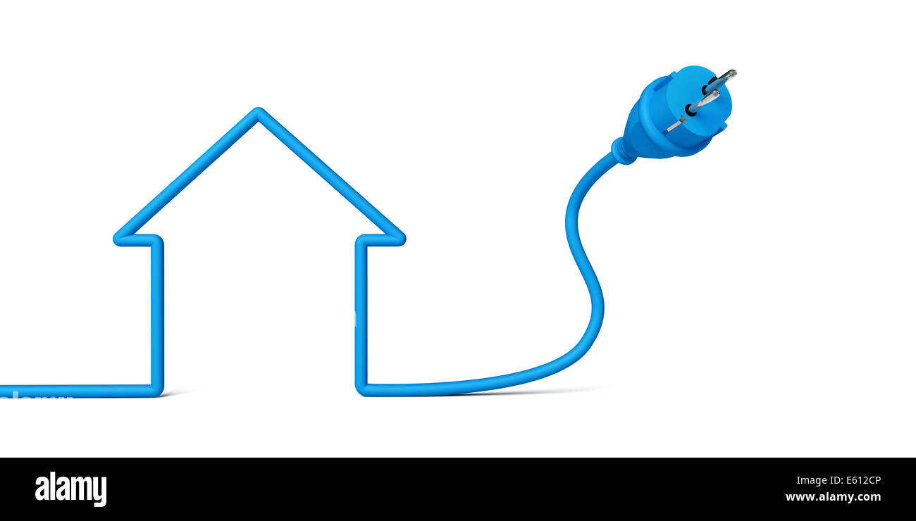 A blue wire and an electrical socket create the shape of a house Stock ...