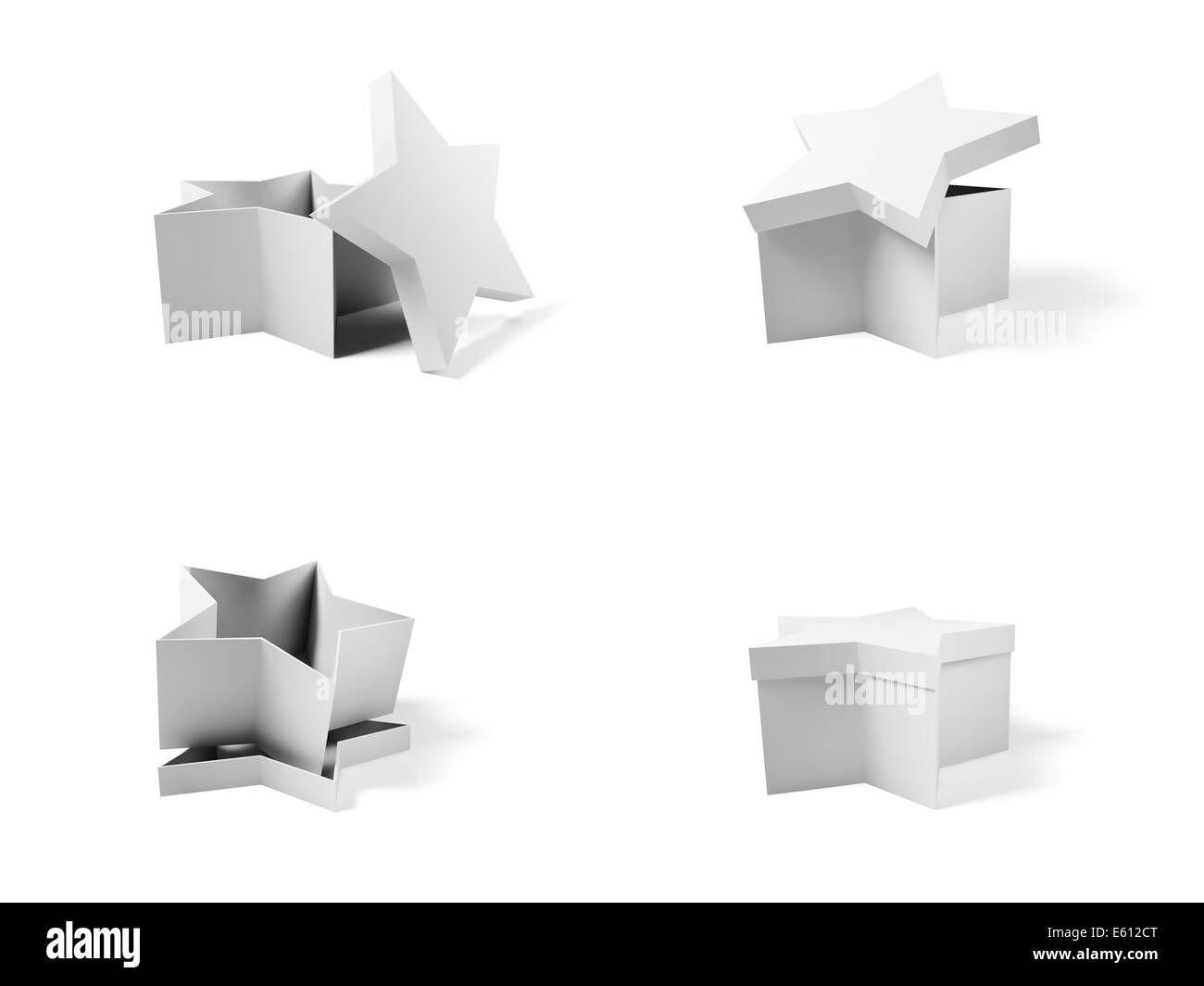 Four box, one open, one closed almost, one closed and one with the ...