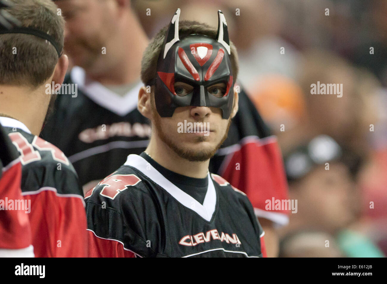Cleveland, Ohio, USA. 10th Aug, 2014. A masked Cleveland fan in the ...
