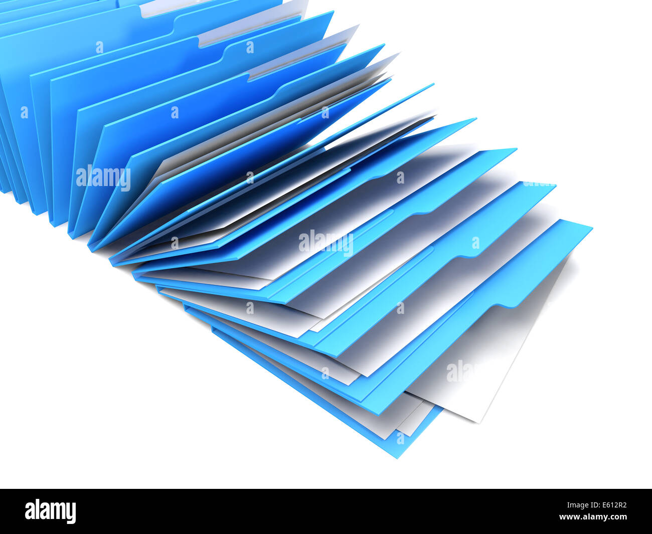 Row of blue binders of documents, white background Stock Photo - Alamy