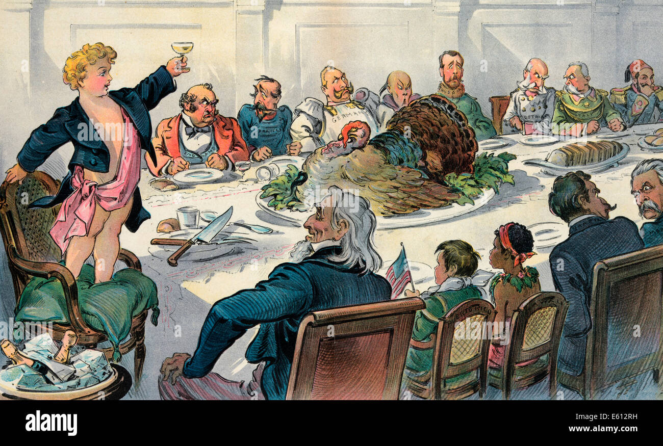 A Thanksgiving toast - Political Cartoon, circa 1898 Stock Photo - Alamy