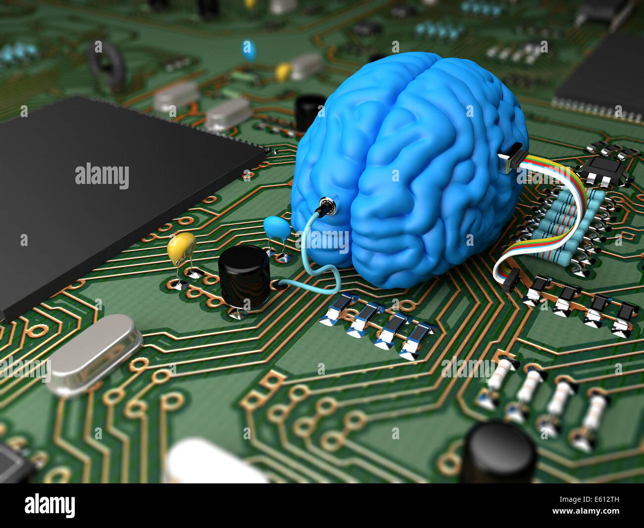 Electrical circuit with various components interfaced with a brain ...