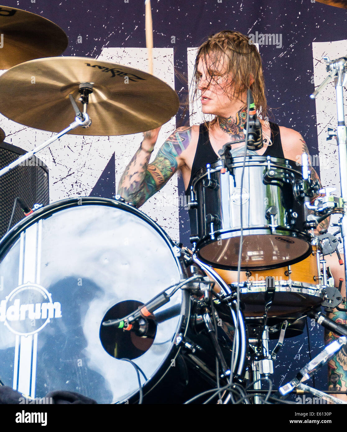 Clarston, MI, USA. 17th July, 2014. MARK CASTILLO of Emmure performs at ...
