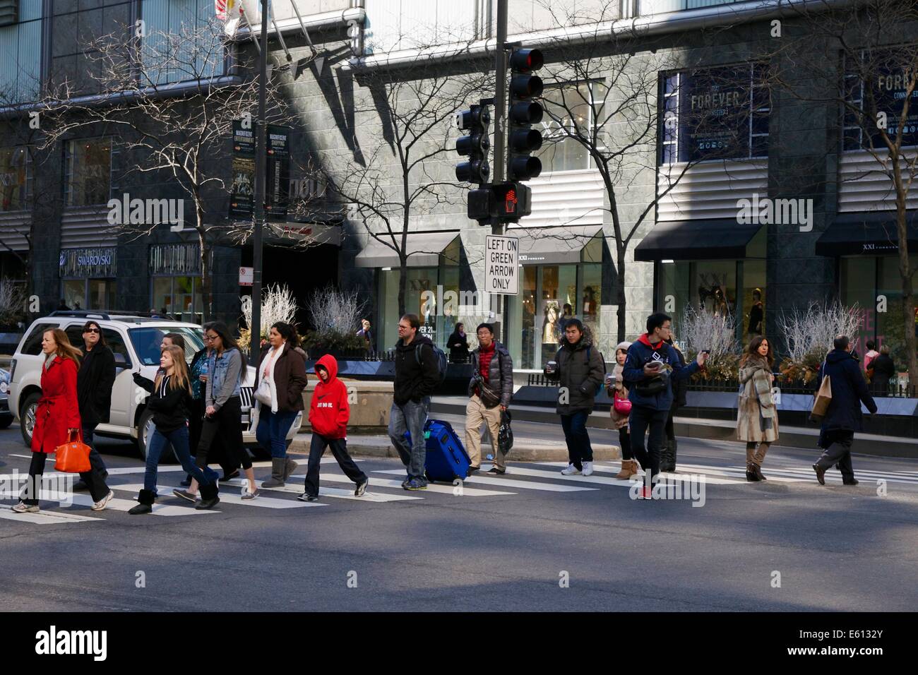 Pedestrians crossing Michigan Avenue. Chicago, Illinois USA Stock Photo ...