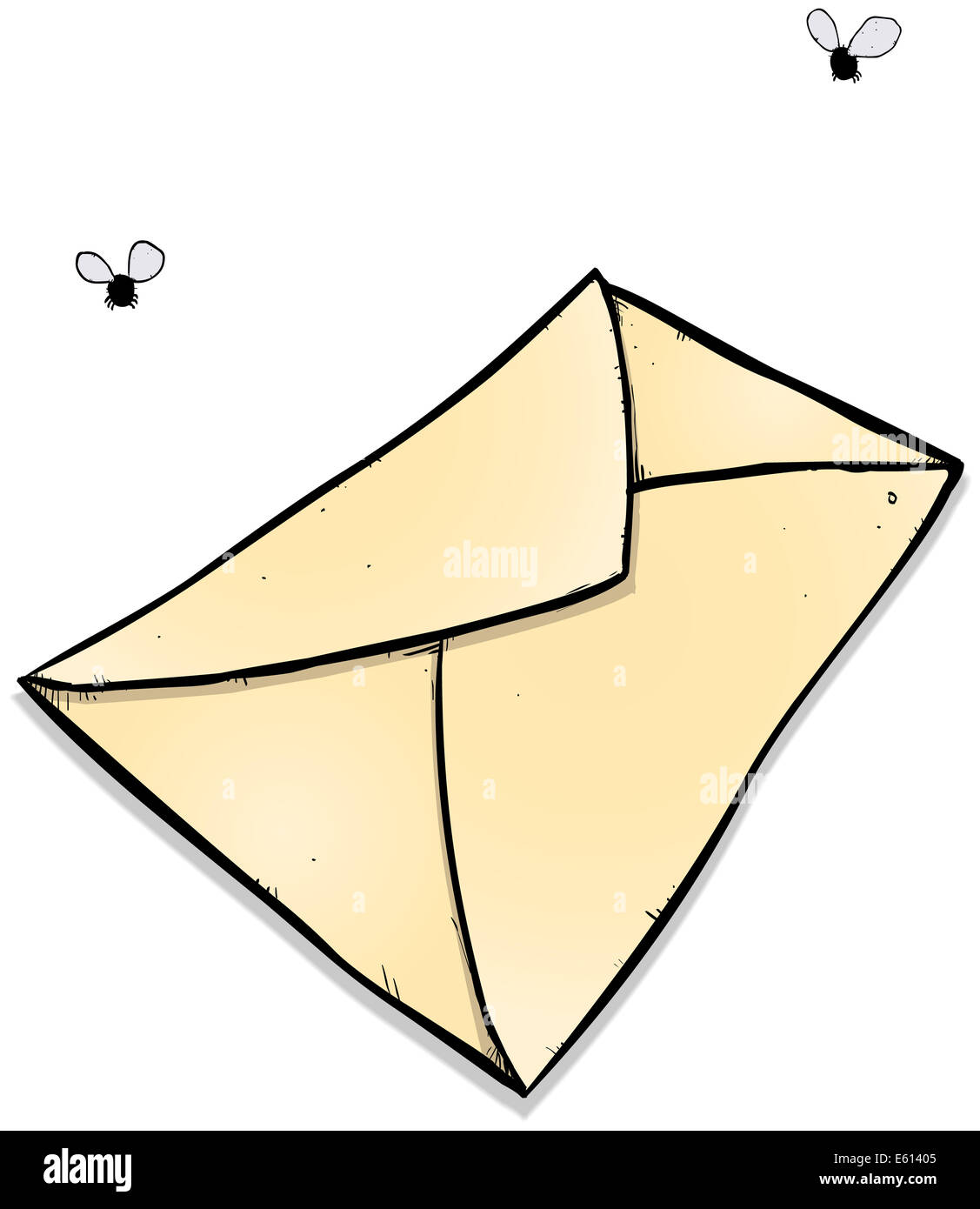 Illustration of a dishevelled dead envelope attracting flies Stock ...