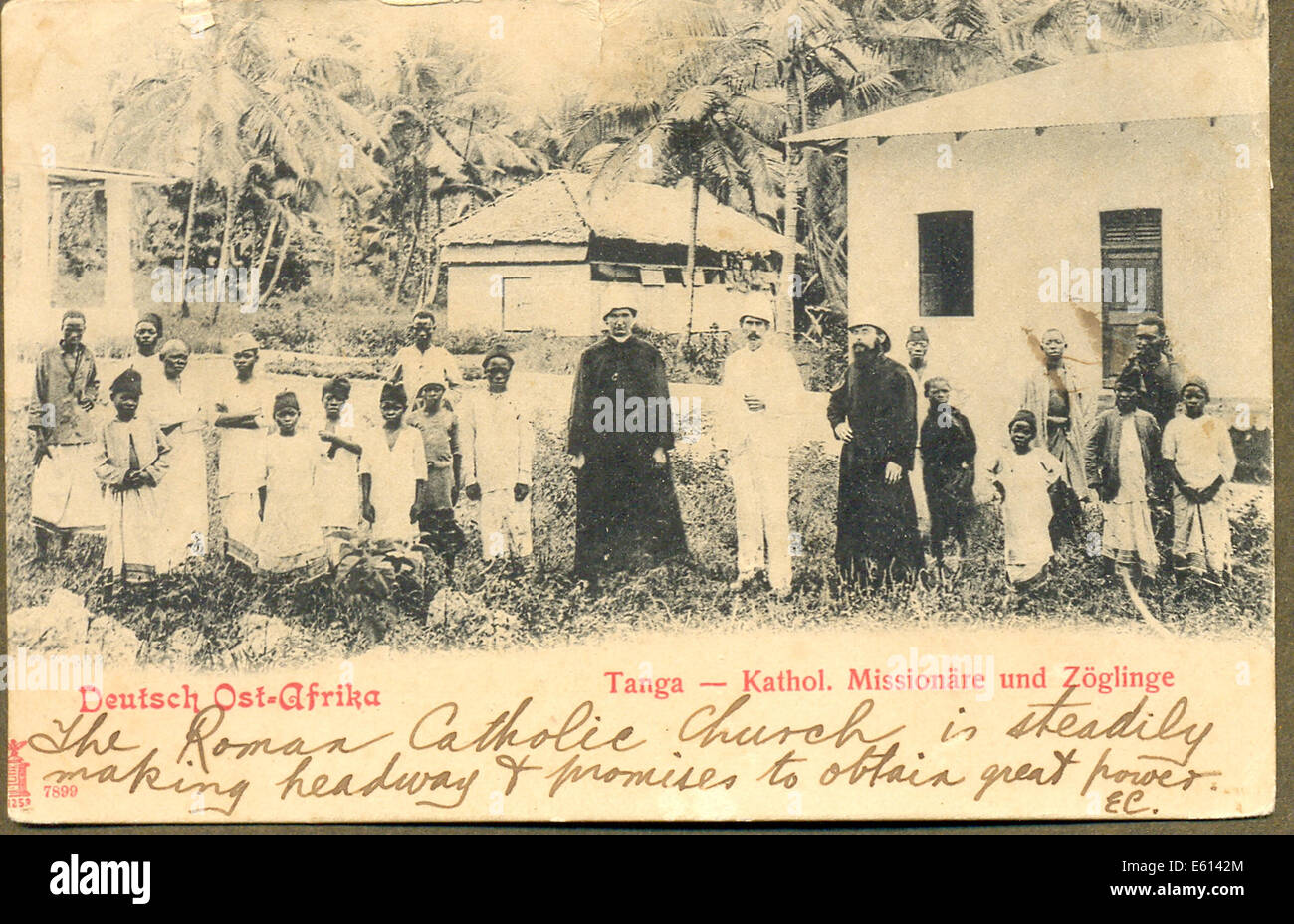 Postcard of Catholic missionaries with pupils Stock Photo - Alamy