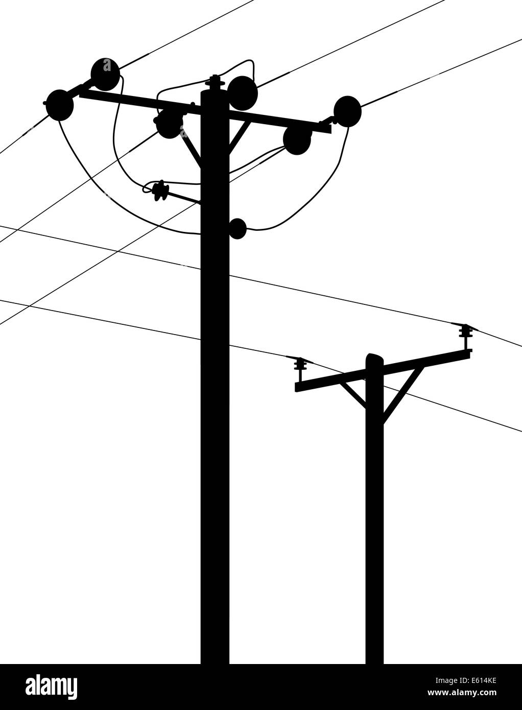 Wooden wood poles power lines Cut Out Stock Images & Pictures - Alamy