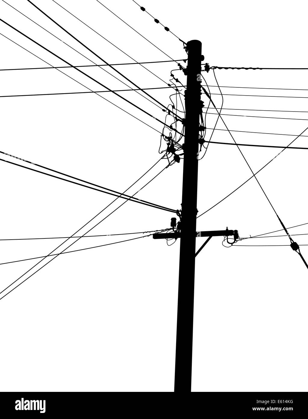 Illustration of a silhouetted set of power and telephone lines Stock ...
