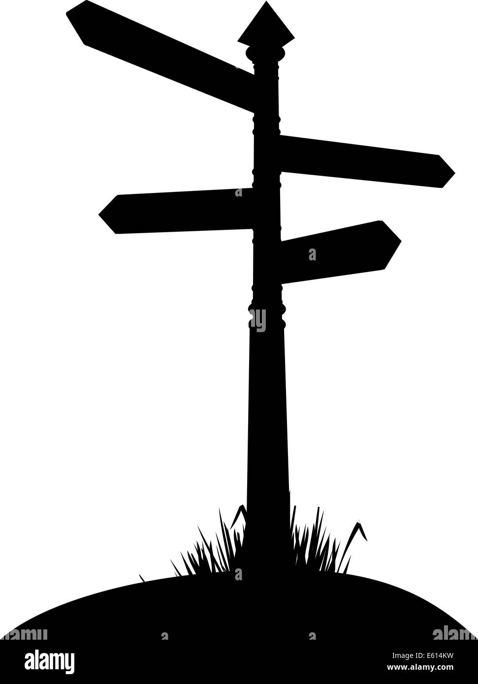 Illustration of a Silhouette of a road sign pointing in four different ...