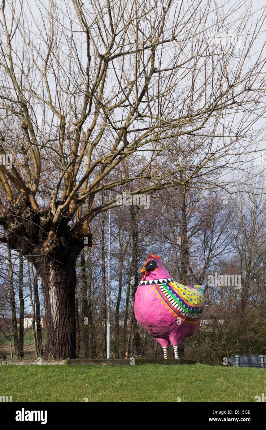 Chicken artwork in roundabout, Italy Stock Photo - Alamy