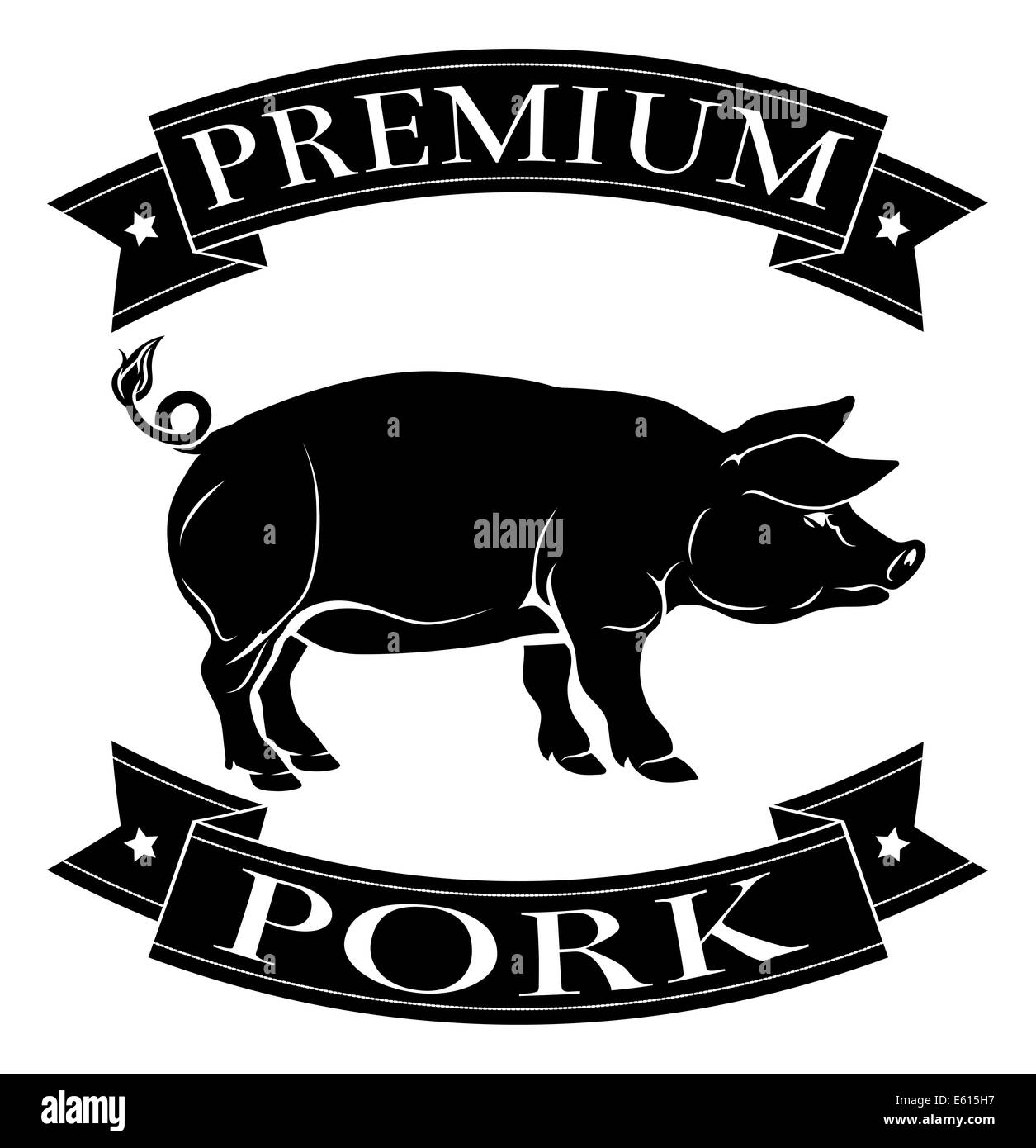 Premium pork menu icon of a pig and banners in a stamp style Stock ...