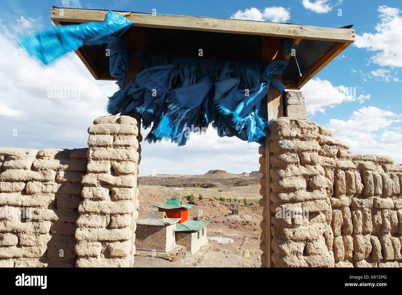 Ongi Khiid Monastery, door with prayer cloths, Ongi river valley ...
