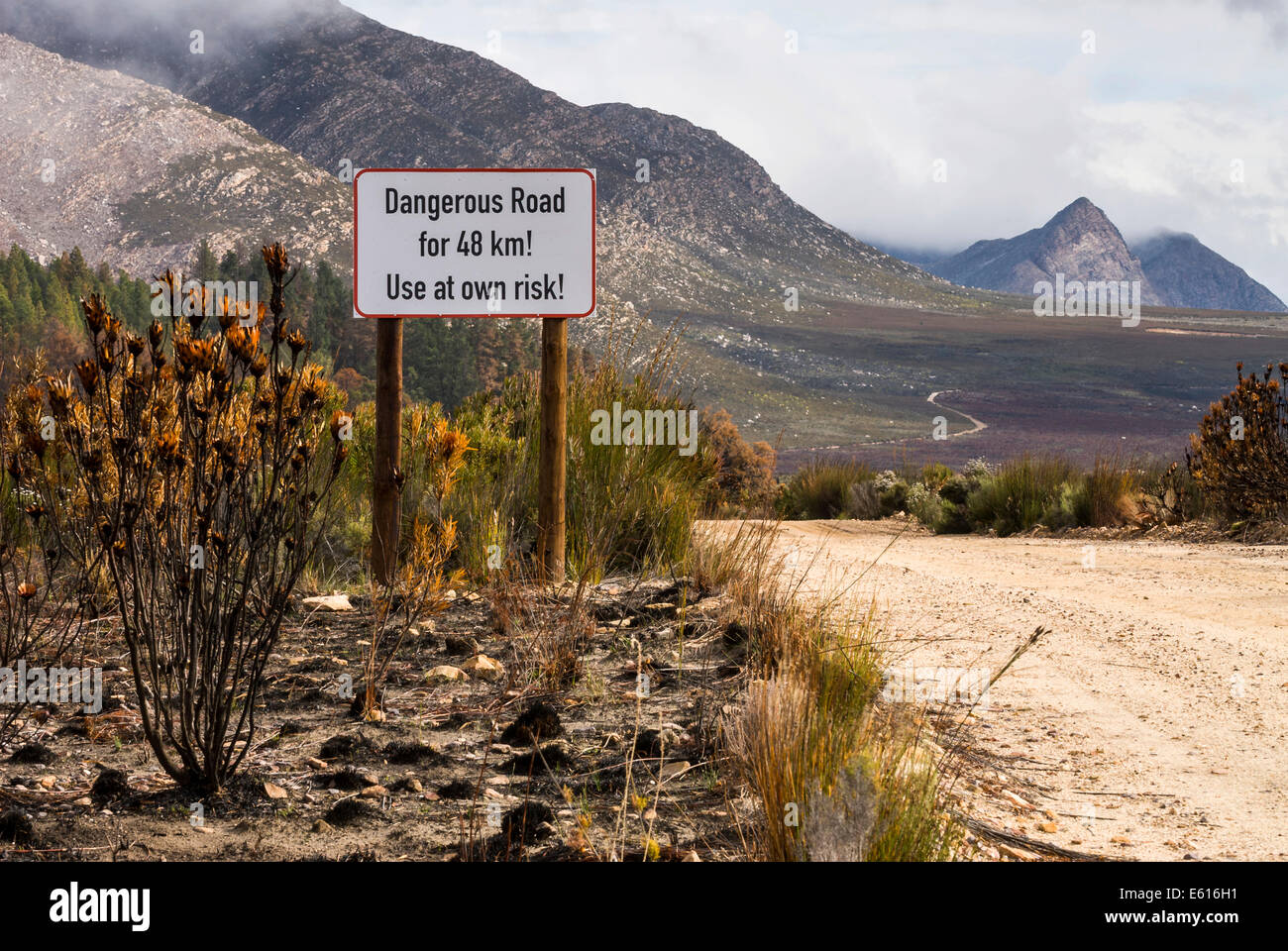 Road sign at the beginning of the gravel road to Die Hel, Gamkaskloof ...