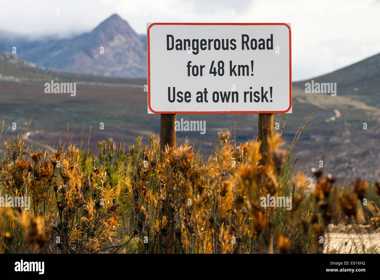 Road sign at the beginning of the gravel road to Die Hel, Gamkaskloof ...