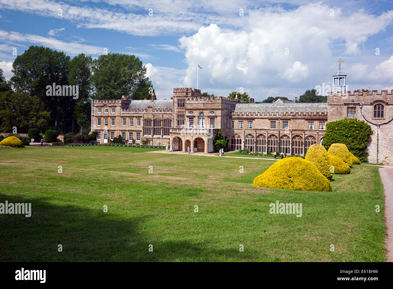 The front facade of Forde Abbey, a former Cistercian monastery in ...
