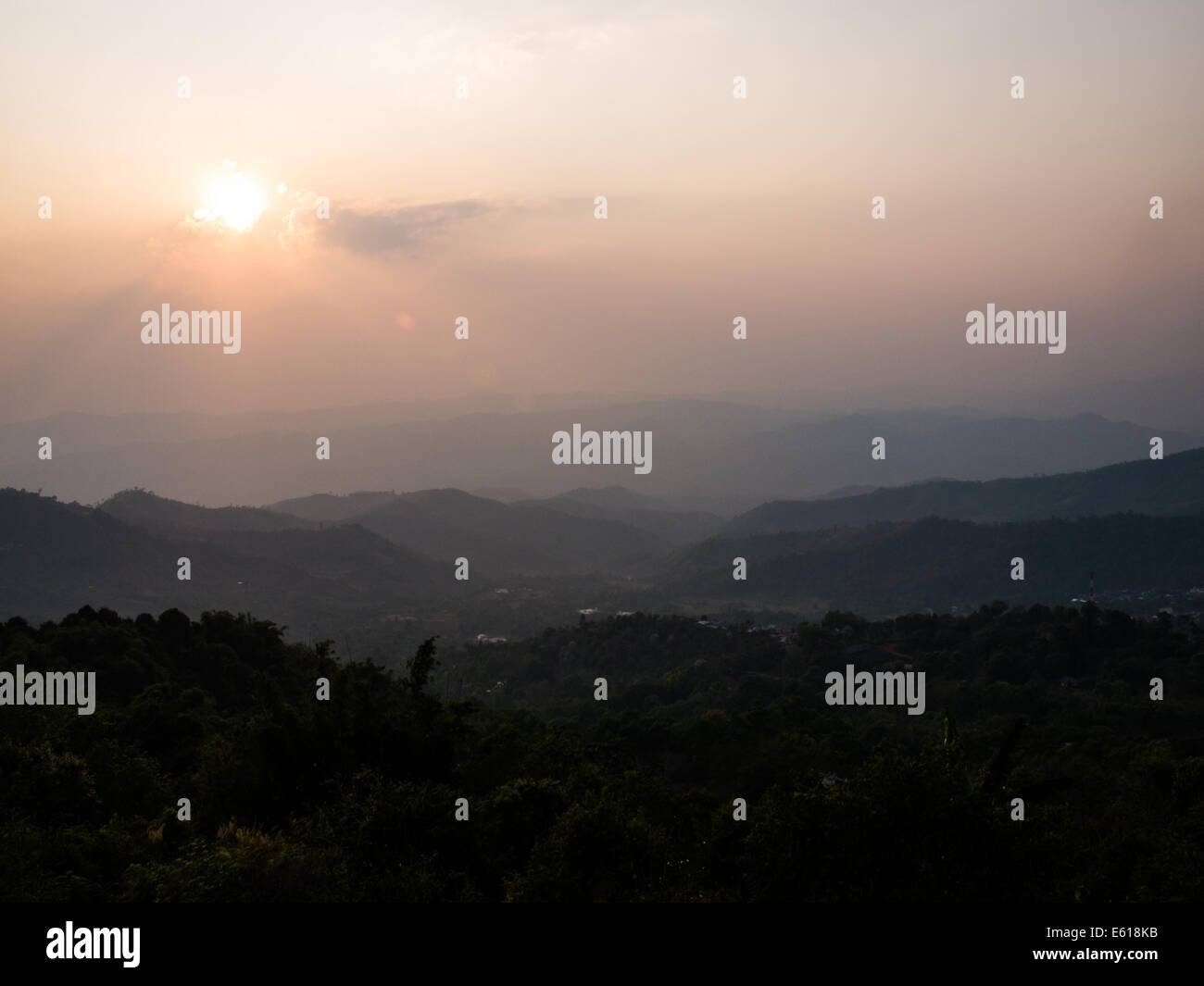 Sunset in the mountain, Doi Chang in Chiang rai, Thailand Stock Photo ...