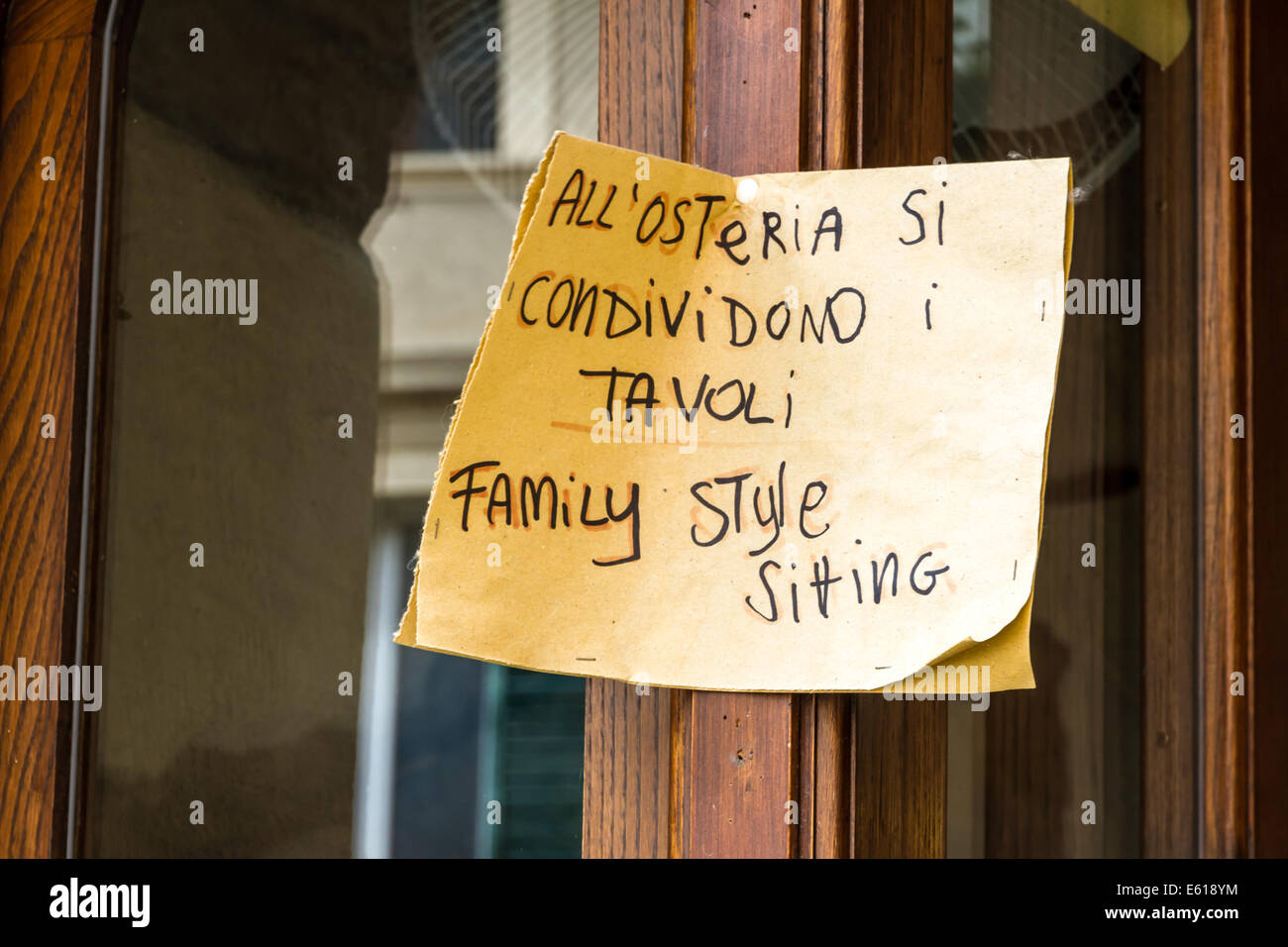 informal advice for table sharing in a Tuscan restaurant, Italy Stock ...