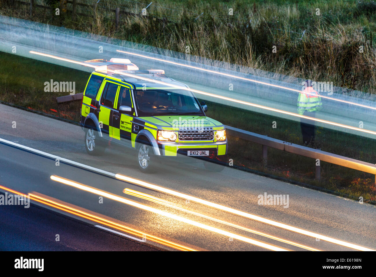 A Highways Agency landrover vehicle attends the scene of a traffic ...
